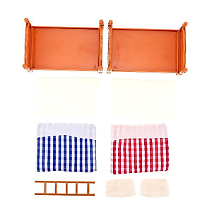 Veemoon Doll House Furniture Dollhouse Decoration Accessories Dollhouse Mini Double beds Dollhouse Miniature Furniture Miniatures Bunk Bed