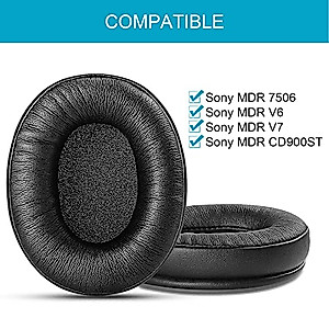 Replacement Ear Pads for Sony MDR 7506, GVOEARS Earpads Cushions Noise Isolation Headphone Pads for Sony MDR V6 / MDR V7 / MDR-CD900ST with Soft Protein Leather, Durable Memory Foam (Black)