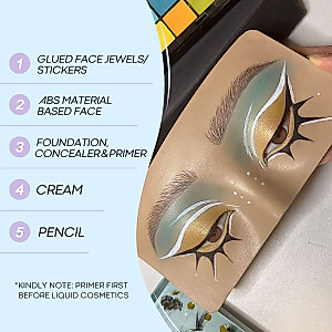 IMAKEUPNOW Makeup Practice Face Board 3D Realistic Pad with Cleaning Brush for Makeup Artist Board Makeup Practice, Eyeshadow Eyeliner Eyebrow Mapping Realistic Face Skin Eye Makeup Gift for Women