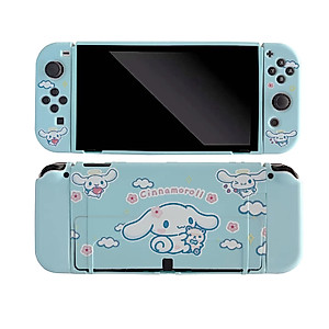 Cute Cinnamon roll Case Compatible with Nintendo Switch OLED, Dockable Case Cover, Ergonomic Soft TPU Grip Case for Joycon, Sparkle Skin Set