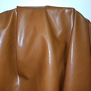 Tan Cognac Faux Leather Synthetic Pleather 0.9 mm Omega Calf Smooth Nappa 1 Yard 54 inch Wide x 36 inch Long Soft Smooth Vinyl Upholstery (Mid Brown) (1 Yard)