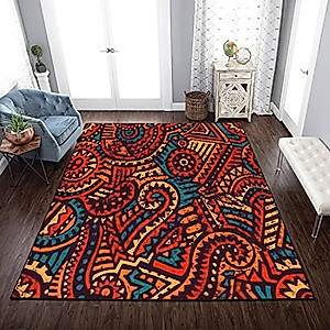 Area Rug Non-Slip Rug Seamless African Ethnic Tribal Motifs Orange red Yellow Blue Black Indoor Outdoor Living Room Bedroom Kids Room Carpet Runner Rug Home Decor Doormat Yoga Mat Patio Floor Mat