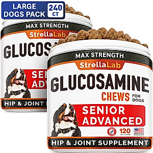 Senior Advanced Glucosamine Joint Supplement for Dogs - Hip & Joint Pain Relief - Small + Large Breeds -Omega-3 Fish Oil - Chondroitin, MSM- Mobility Soft Chews for Older Dogs - Bacon Flavor - 240Ct
