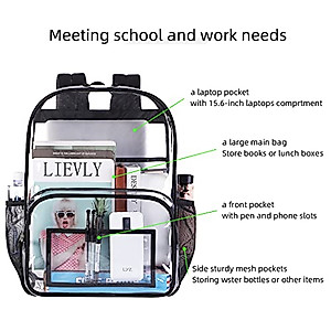 Conworld Large Heavy Duty Clear Backpack, Clear Bookbag Transparent Backpack for School Work Sports, Women Men Large Clear Backpack Black