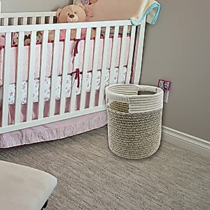 SOQKEEN Woven Cube Storage Basket 2 PCS Bathroom Cotton Rope Storage Organizer Bins with Handles Baby Kids Versatile Hamper for Shelves Laundry Nursery(Light Brown)