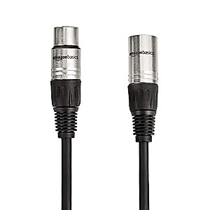 Amazon Basics Standard XLR Male to Female Balanced Microphone Cable, Durable & Flexible, Noise-Cancelling - 6 Feet, 2-Pack, Black