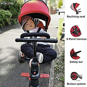 Smartrike - STR3 Multiple Steps 6 in 1 Foldable Child Tricycle with Certification Stroller for 1,2,3 Years, 5021533, Red