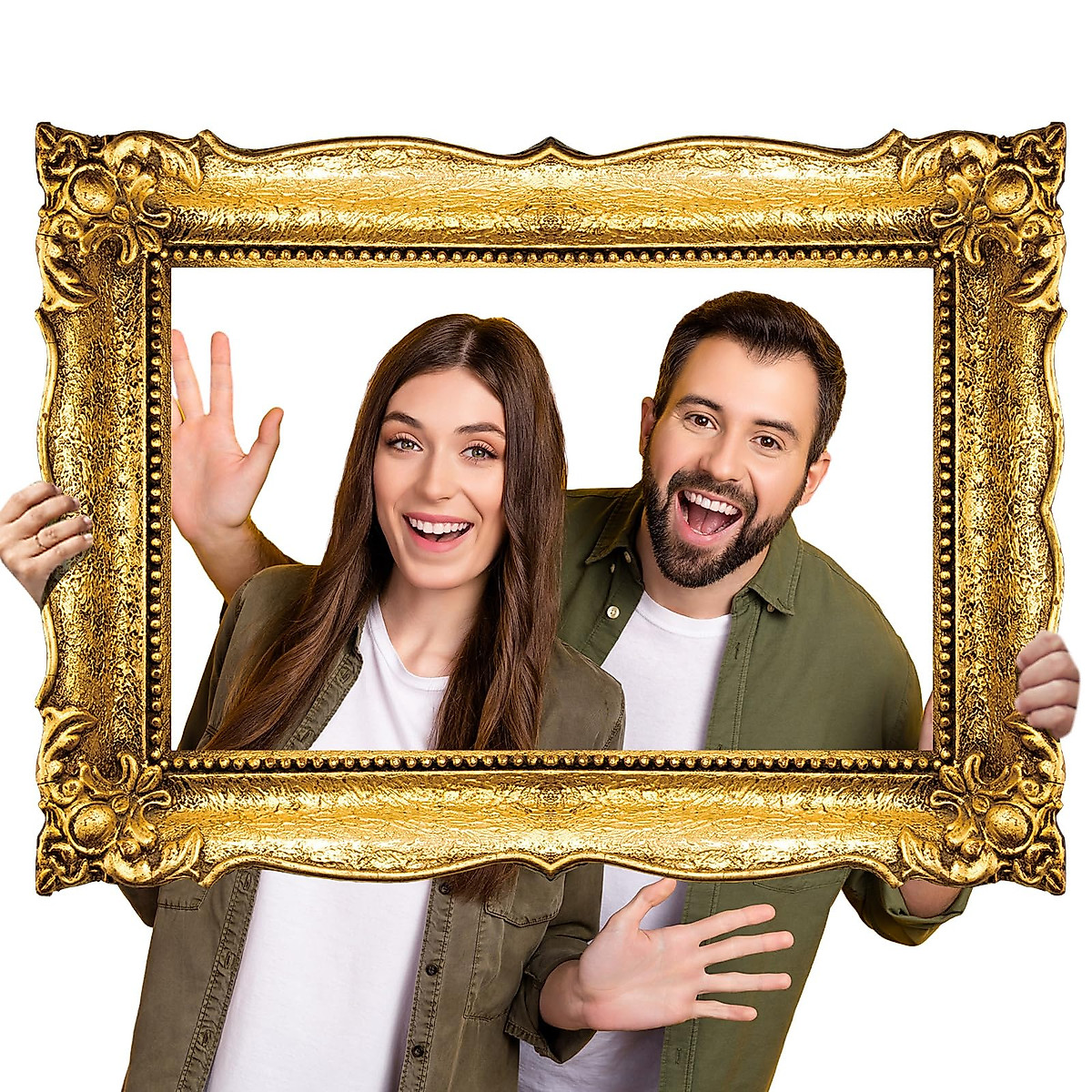 Beeveer Upgraded 32 x 24 Inch Large Photo Booth Props Picture Frame Vintage Photo Frame Friends Selfie Props for Wedding Mexico Birthday Bachelorette Party Supplies(Gold Style)