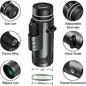 80x100 Monocular-Telescope Low Night Vision Monoculars High Definition for Adults High Powered with Smartphone Adapter Telescope Hunting Wildlife Bird Watching Travel Camping Hiking