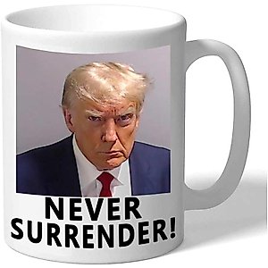 Lymhy Trump Mug Shot Mug Funny Donald Trump Police Mugshot Photo Never Surrender Not Guilty Free Trump Mug Funny Ceramic Cup Gift Coffee Cup Double-sided Design