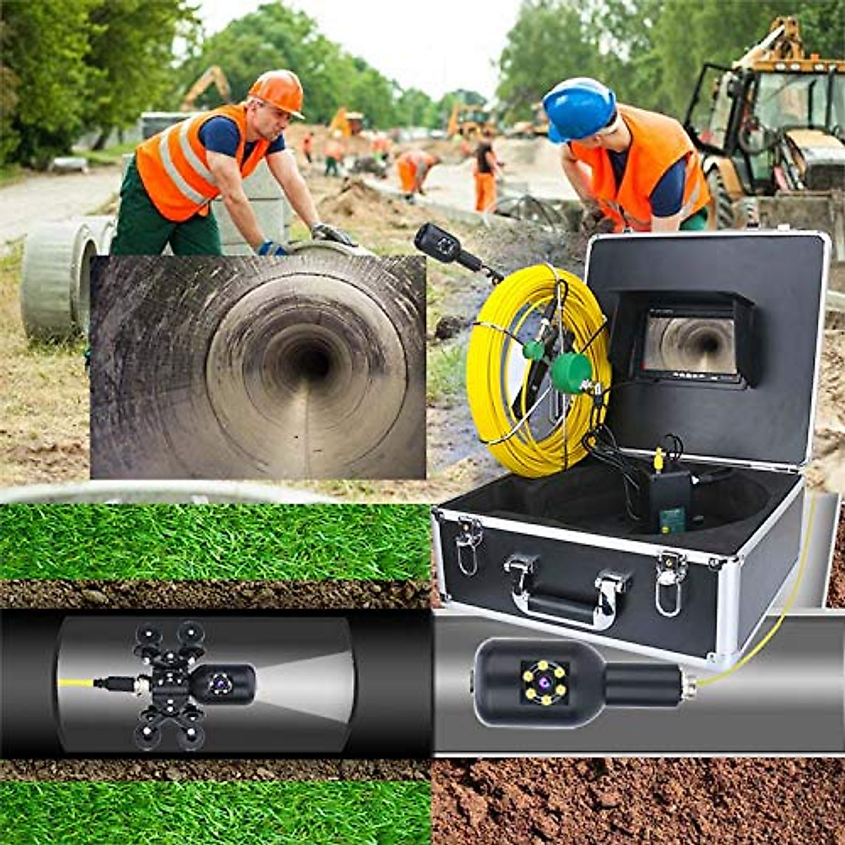 TEmkin Pipe Inspection Camera 7-Inch Monitor 1080P Hd Dual Camera Lens Drain Sewer Pipeline Industrial Endoscope Pipe Inspection Video Camera, Easy to Use,50M/50M