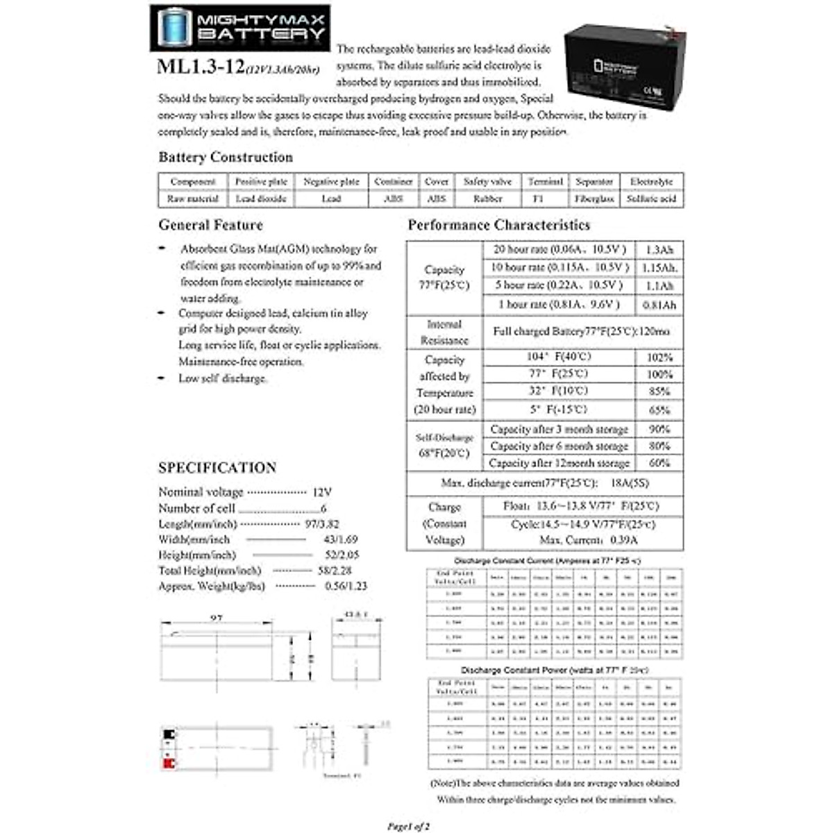 Mighty Max Battery 12V 1.3Ah Replacement Battery for Mercedes-Benz N000000004039
