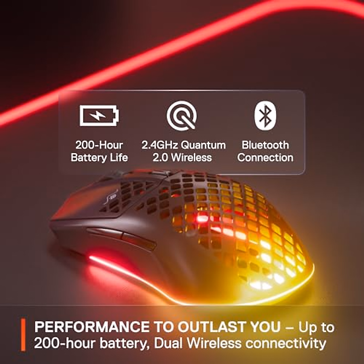 SteelSeries Aerox 3 Wireless - Holey RGB Gaming Mouse - Ultra-lightweight Water Resistant Design - 18K DPI TrueMove Air Optical Sensor- Onyx