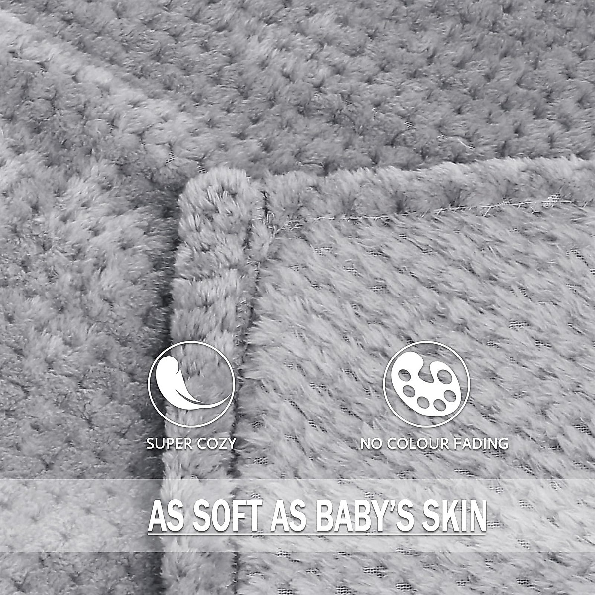 Exclusivo Mezcla Fleece Throw Blanket Extra Large, Super Soft and Warm Blankets for Couch, Sofa and Bed Waffle Textured, Cozy, Fuzzy and Lightweight (Light Grey, 50x70 Inches)