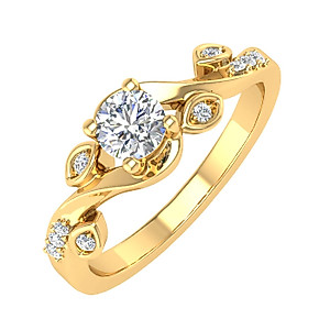FINEROCK 1/5 Carat Diamond Engagement Rings in 14K Yellow Gold (Ring Size 5) (I1-I2 Clarity)