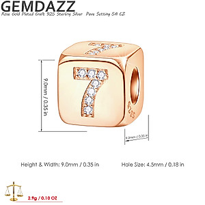 Lucky Number 7 Rose Gold Dice Charm with CZ Stones, 925 Sterling Silver Cube Digit Beads fits Pandora Birthday Anniversary Bracelet, Gifts for Family/Lover/Friends/Mom