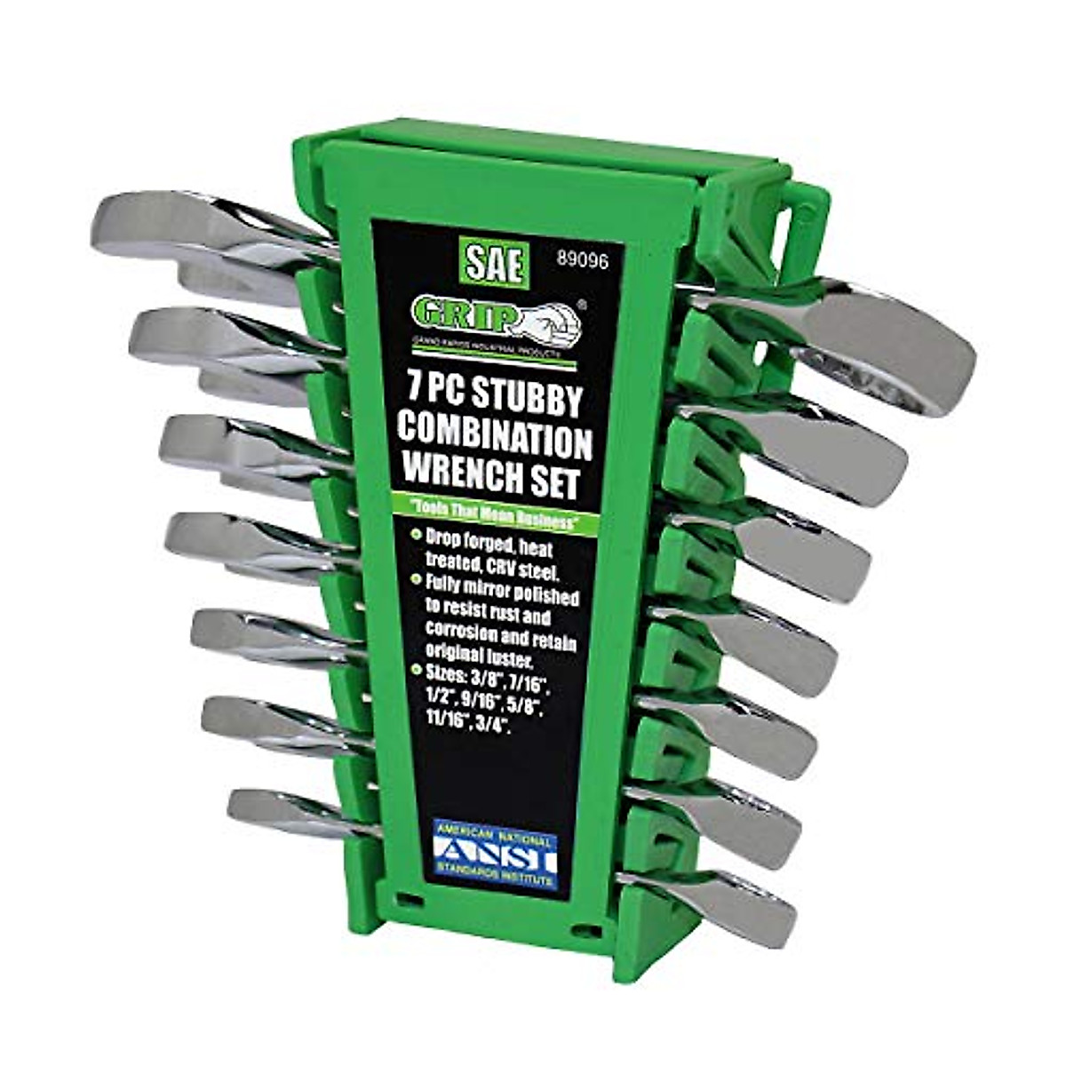 GRIP 89096 Stubby Combo Wrench Set, SAE, 7-Piece, 32 oz.