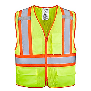 KAYGO High Visibility Safety Vests KG0100, Reflective Vest with Pockets and Zipper, ANSI Type R Class 2 Not FR (Yellow,S)