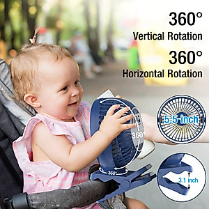 Portable Clip on Fan 65 Working Hours, Camping Fan with LED Lights & Hook, 12000 Capacity Battery Operated Fan with Clamp, USB Rechargeable Fan for Desk, Tent, Treadmill, Stroller, Golf Cart, Home