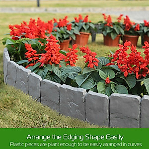 20 pcs Stone Effect Plastic Palisade Fence, Garden Border Edging Gray Stones Effect Fence in Lawn Edging Plant Border Garden Landscape Edging (Black)