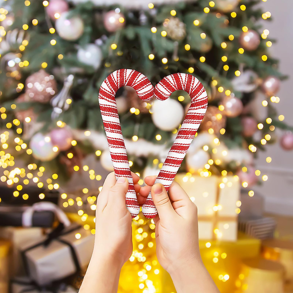 24pcs Candy Cane Christmas Decorations for Tree - Red White Fabric Wrapped Candy Cane Christmas Hanging Ornaments for Farmhouse Christmas Decor Gift Candyland Party Favor Supplies