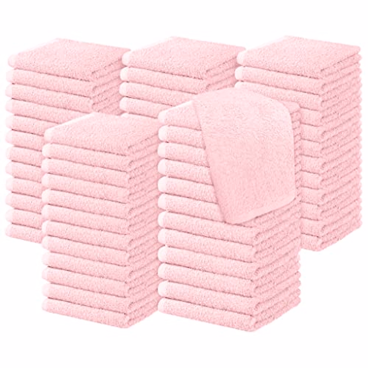 Oakias Cotton Wash Cloths Bulk, Pink, 60 Pack, Face Towels, 12 x 12 Inches Quick Drying Washcloths