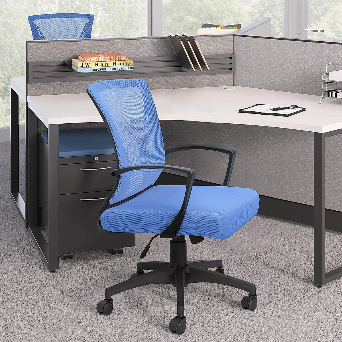 Furmax Office Chair Mid Back Swivel Lumbar Support Desk Chair, Computer Ergonomic Mesh Chair with Armrest (Blue)