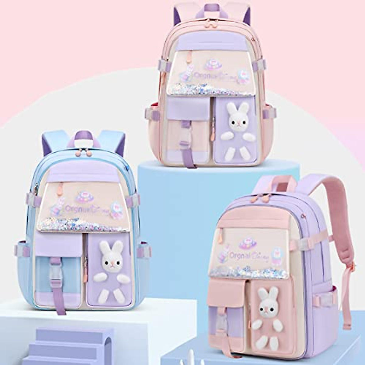 Bunny Backpack, Bunny Backpack for Girls, Bunny Backpack for School, for School Kawaii Girl Backpack (Purple,Large (for Grades 3-6))