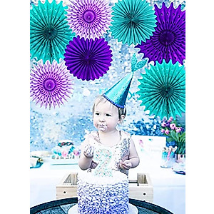 Teal Purple Birthday Decorations Mermaid /Wonderland Frozen Party Decorations/Mermaid Party Decorations /Under The Sea Party Supplies Teal Purple Tissue Paper Fan /Frozen Baby Shower Decorations