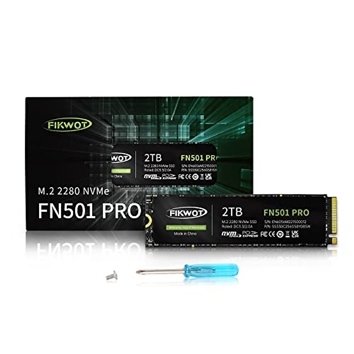 Fikwot FN501 Pro 2TB NVMe SSD - M.2 2280 PCIe Gen3 x4 Internal Solid State Drive with Graphene Cooling Sticker, Up to 3,500MB/s, SLC Cache 3D NAND TLC, Compatible with Laptop & PC Desktop