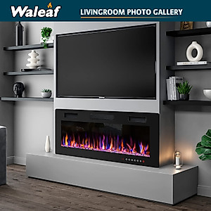 Waleaf 60 inch Ultra-Thin Electric Fireplace Wall Mounted and Recessed,Fireplace Heater with Multicolor Flame fit for 2 x 4 and 2 x 6 Stud, Remote Control Touch Screen,Timer,Low Noise,750/1500W