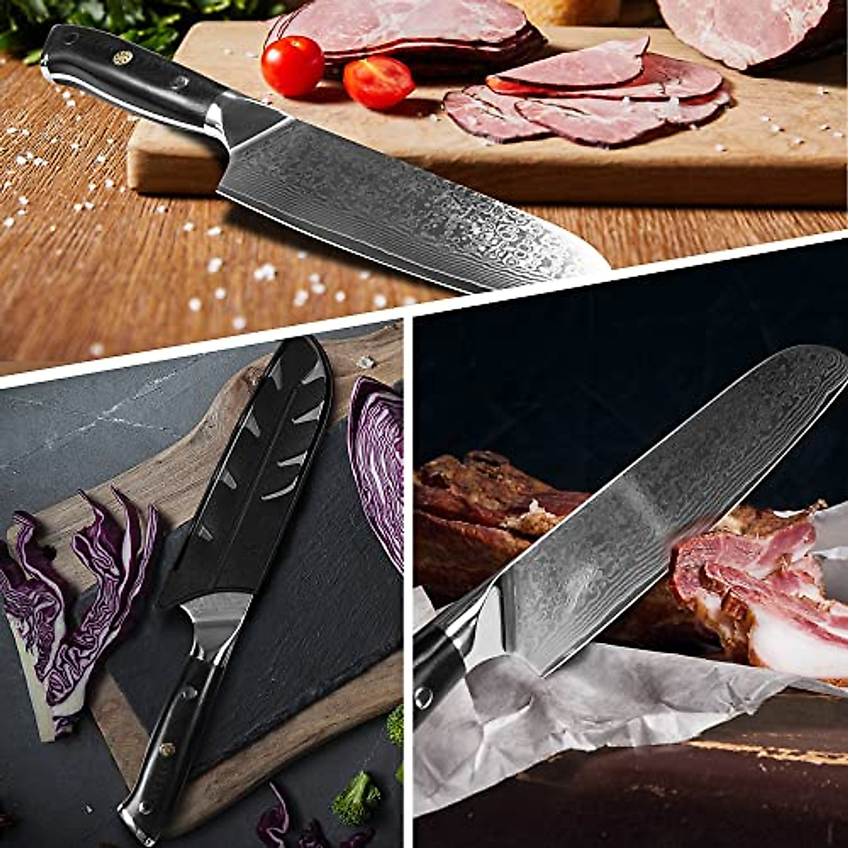 XYJ Professional Damascus Chef Knife VG10 High Carbon Stainless Damascus Steel Knife Ergonomic G10 Handle Razor Sharp 7" Japanese Santoku Knife with Knife Sheath & Gift Box