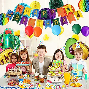 Fiesta Party Decorations, Taco Twosday Birthday Party Happy Birthday Banner Hanging Paper Fans Honeycomb Ball Balloons for Birthday Parties Rainbow Party