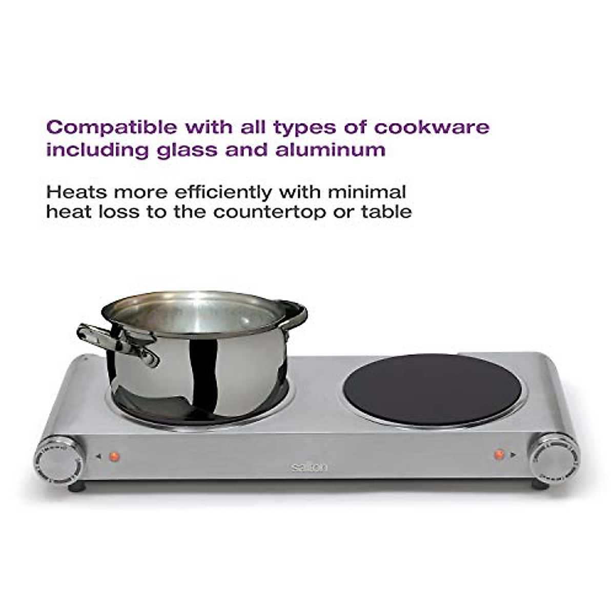 Salton HP1269, Infrared Portable Double Electric Cooktop, 7.4 inch, Stainless Steel