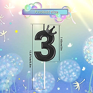 3inch Birthday Number Candle, Cake Topper Candle with Crown Black Numeral Cake Candles Birthday Cake Candle for Birthday Anniversary Parties (Number 3)