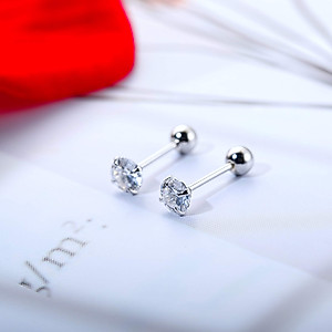 Milacolato Unisex Cubic Zirconia Stud Earrings 925 Sterling Silver Round/Square Princess Cut Cubic Zirconia Screw Back Stud Earrings for Women Men Cartilage Tragus Helix CZ Studs 5MM