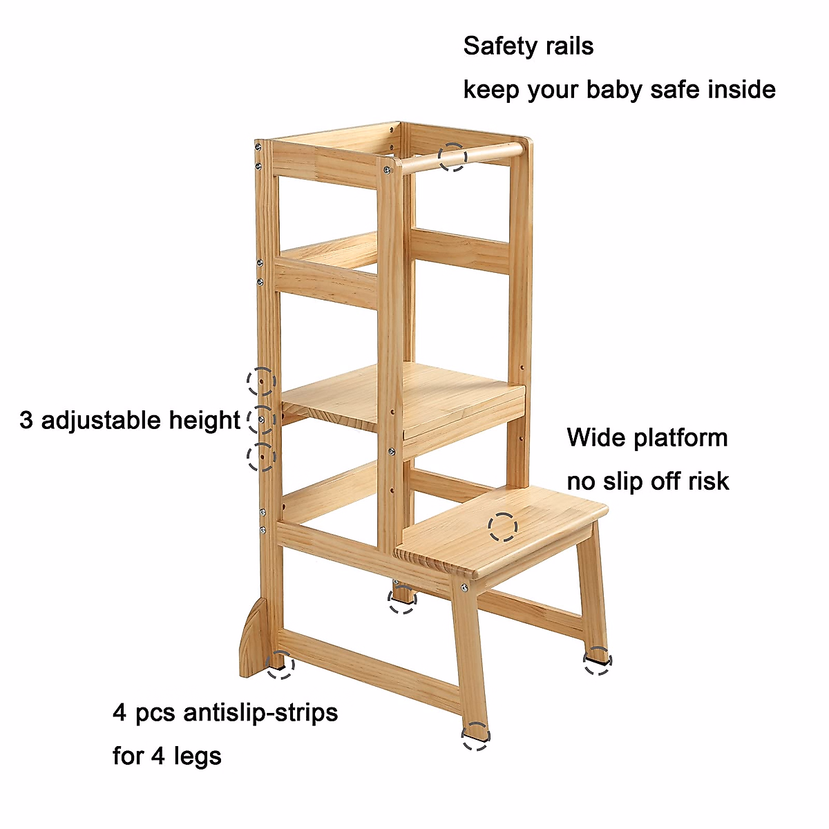 Kitchen Step Stool for Toddlers,Wiifo Adjustable Height Kids Learning Stool, Toddler Standing Tower(Natural)