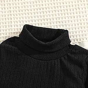 oneflow Newborn Infant Baby Boy Girl Fall Outfit Turtleneck Bodysuit Shirt Long Sleeve Romper Top Basic Solid Warm Clothes (12-18 Months,Black Turtleneck)