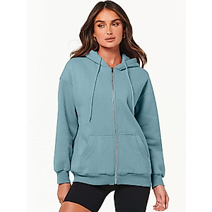ANRABESS Womens Zip Up Hoodies Long Sleeve Oversized Sweatshirts Fleece Y2K Jacket Pockets 2024 Fall Outfits Fashion Clothes Lake Small