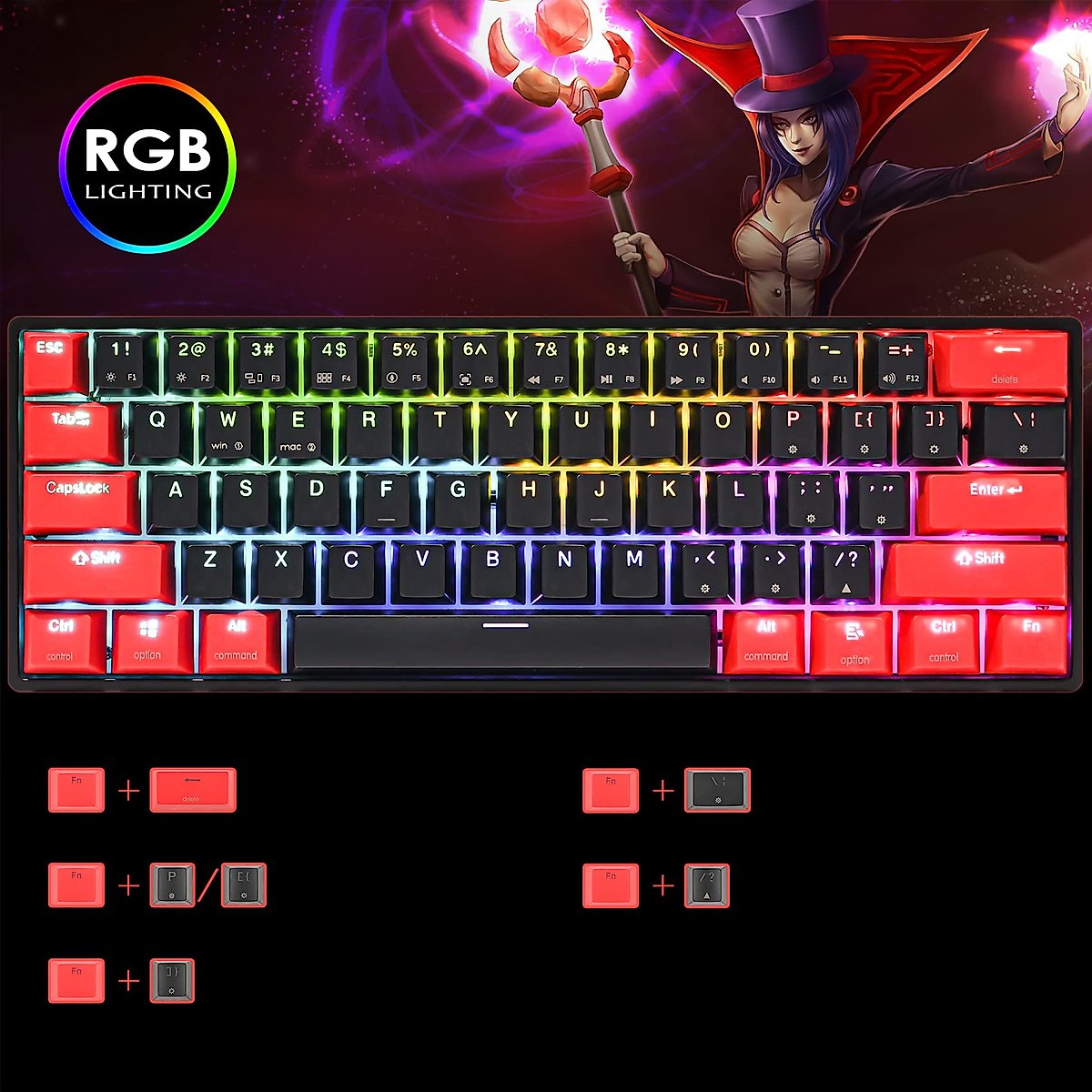 Ussixchare GK61 60% Mechanical Keyboard Hot Swappable RGB Led Gaming Keyboard Linear Red Switch for PC/Win/PS4/Xbox（Gateron Optical Red ）