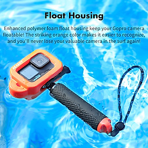 SEASKY Floaty Soft Foam Case & Hand Grip Stick Kit Set Accessories for Gopro Hero 12/11/10/9 Black Action Sports Camera Snorkeling Surfing, Wakeboarding Floating Protective Cage housing Shell Cover