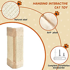3 Pack Corner Pet Scratch Pad Mounted Corner Wall Cat Scratcher Hanging Sisal Cat Scratch Pad Vertical Anti Scratching Cat Wall Protector with Wall Fixings for Door Couch, 16 x 9 Inches