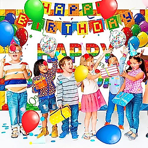 Building Blocks Birthday Party Supplies,114pcs Building Block Party Decorations&Building Blocks Tableware Set - Building Blocks Party Plates Napkins Backdrop Balloons etc Building Block Party Supplies