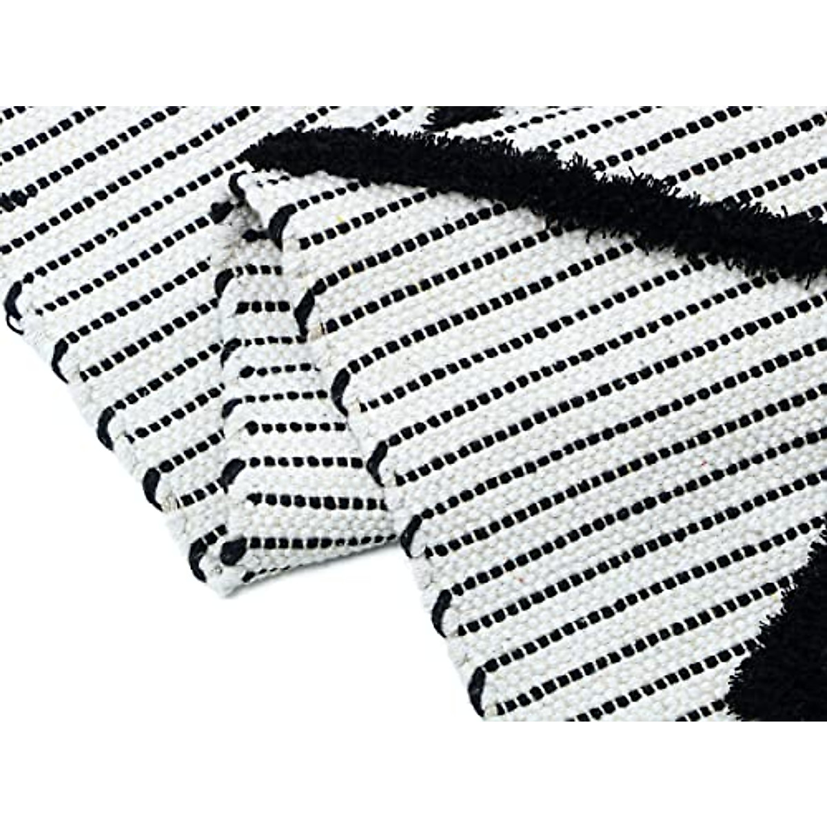 SISOSU Stripes Cotton Area Rug - Braided Black Carpets Suitable for Living Room, Bedroom, Dining Room, Home Décor - Handcrafted Traditional Rugs - Non-Skid - 4’ x 6’ - White & Black