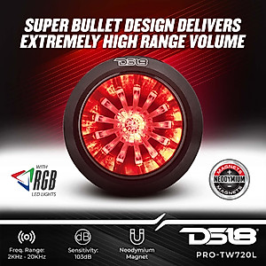 DS18 PRO-TW720L 2.28" Shallow High Compression Neodymium Super Bullet Tweeter 280 Watts 1" Aluminum Voice Coil 4-Ohm with RGB LED Lights