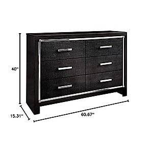 Signature Design by Ashley Kaydell Glam 6 Drawer Dresser with Faux Alligator Panels & Chrome-Tone Accents, Black