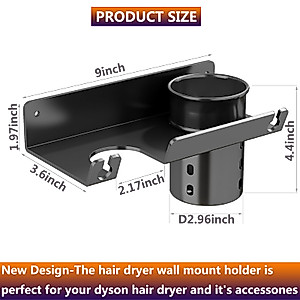 Self Adhesive Hair Dryer Holder for Dyson Hair Dryer Holder, Wall Mount Bathroom Organizer for Flat Irons, Curling Wands, Hair Straighteners, Compatible with Most Hair Dryers (Wrought Iron, Black)