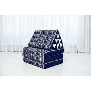 Leewadee - Comfortable Japanese Floor Mattress - Thai Floor Bed with Triangle Cushion - Futon Mattress - Thai Massage Mat, 67 x 21 inches, Blue White, Kapok Filling