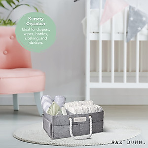 Rae Dunn Baby Diaper Caddy Organizer, Baby Things Storage Organizer for Nursery, Changing Table and Car, Portable Basket for Baby Items, Baby Shower Gifts, Grey Felt with Rope Handles, Large