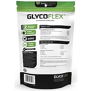 VetriScience Glycoflex 2 Hip and Joint Supplement for Working and Active Dog Breeds, Chicken, 120 Chews - Joint and Mobility Support for Competitive and Maturing Dogs